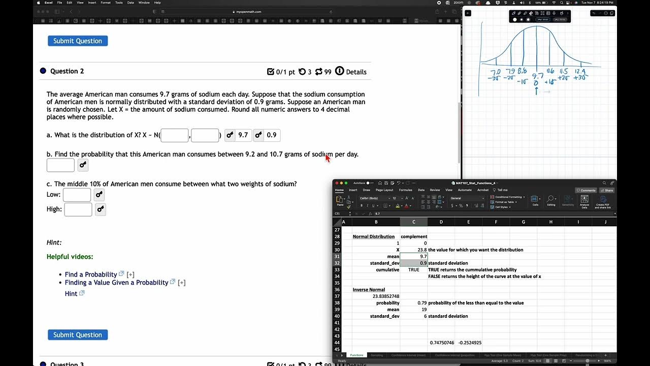 Normal Distribution Probabilities using MX Excel (Inverse as well) - YouTube