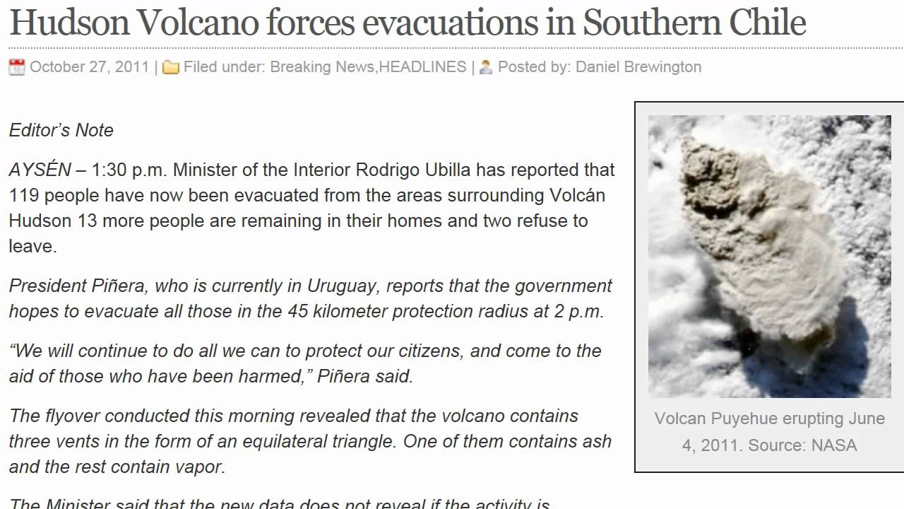 Hudson Volcano Eruption Warning. Evacuations Activity - YouTube
