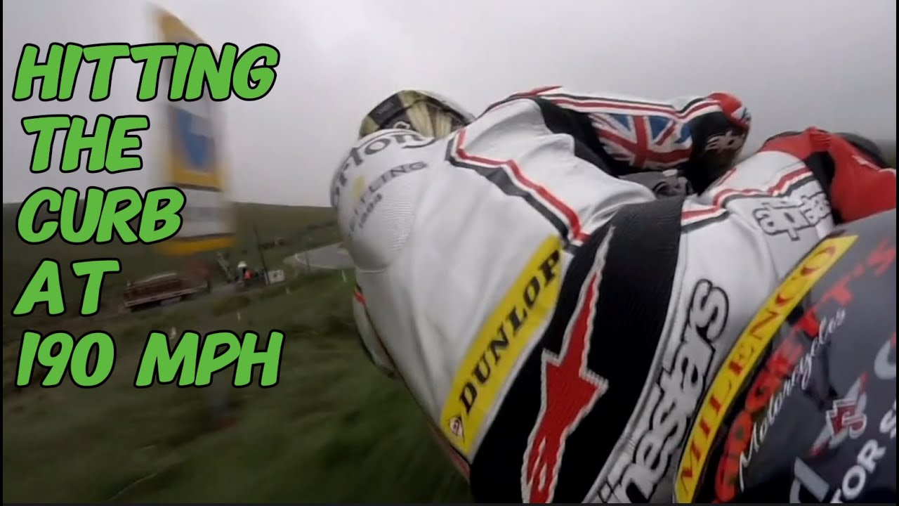Close Call at Isle Of Man TT - McGuiness Hits The Curb In Race - YouTube