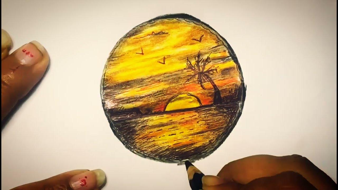 How to draw easy sunset for beginners and kids - YouTube