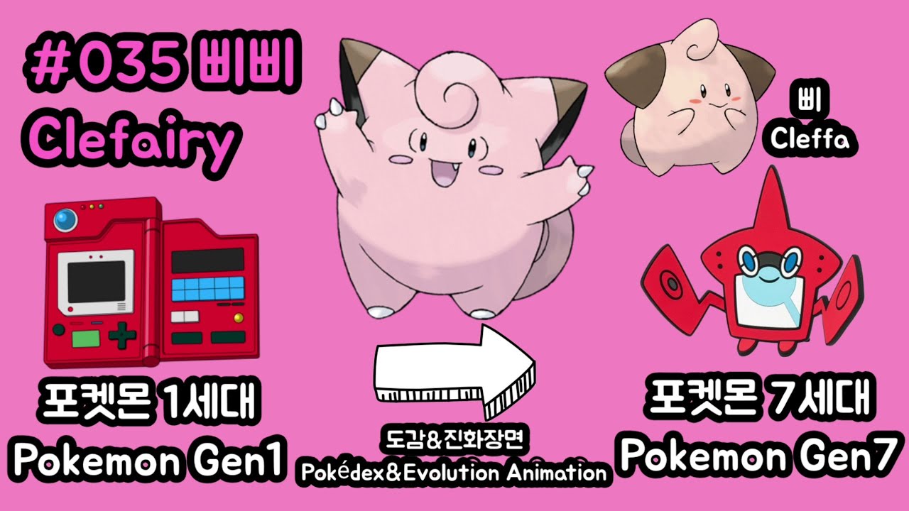 #035 Clefairy Pokédex & Evolution Animation Gen 1-7 - YouTube