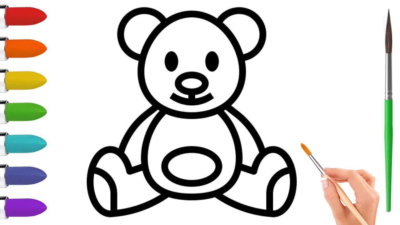 Teddy Bear Drawing, Painting, Coloring for Kids and Toddlers | How to ...