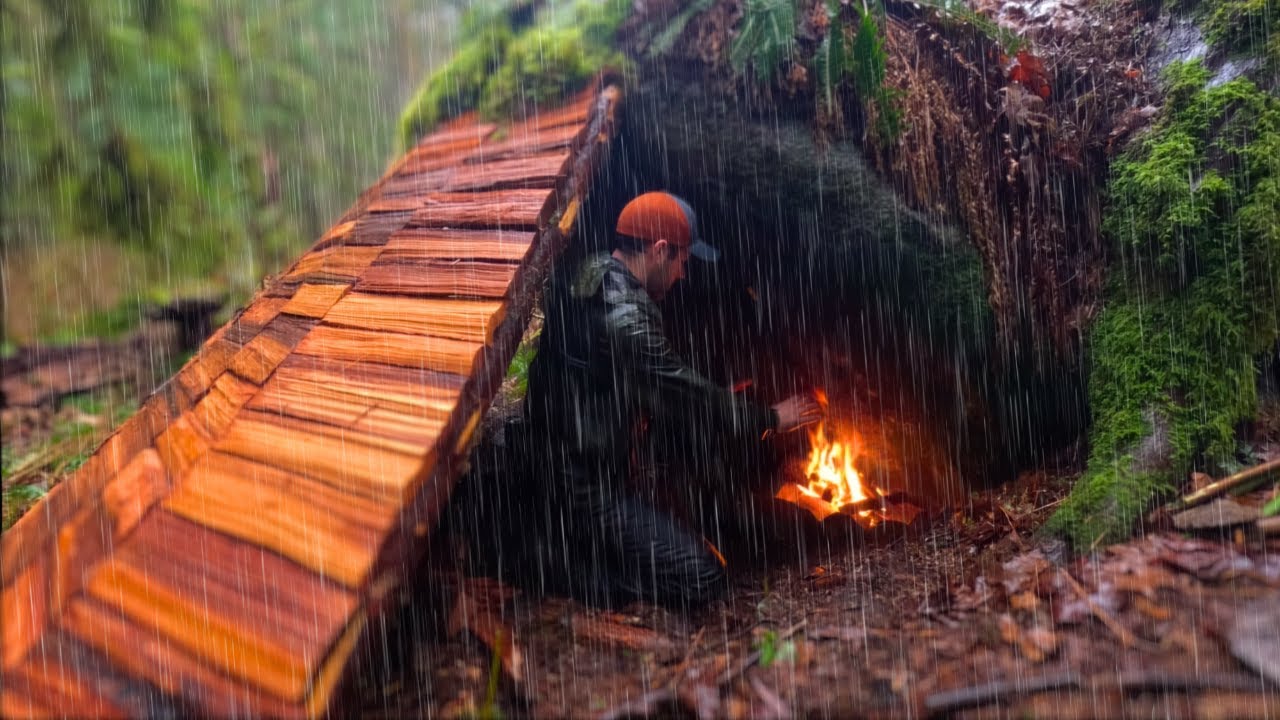 Building A Hand Split Cedar Survival Shelter In The Woods - YouTube