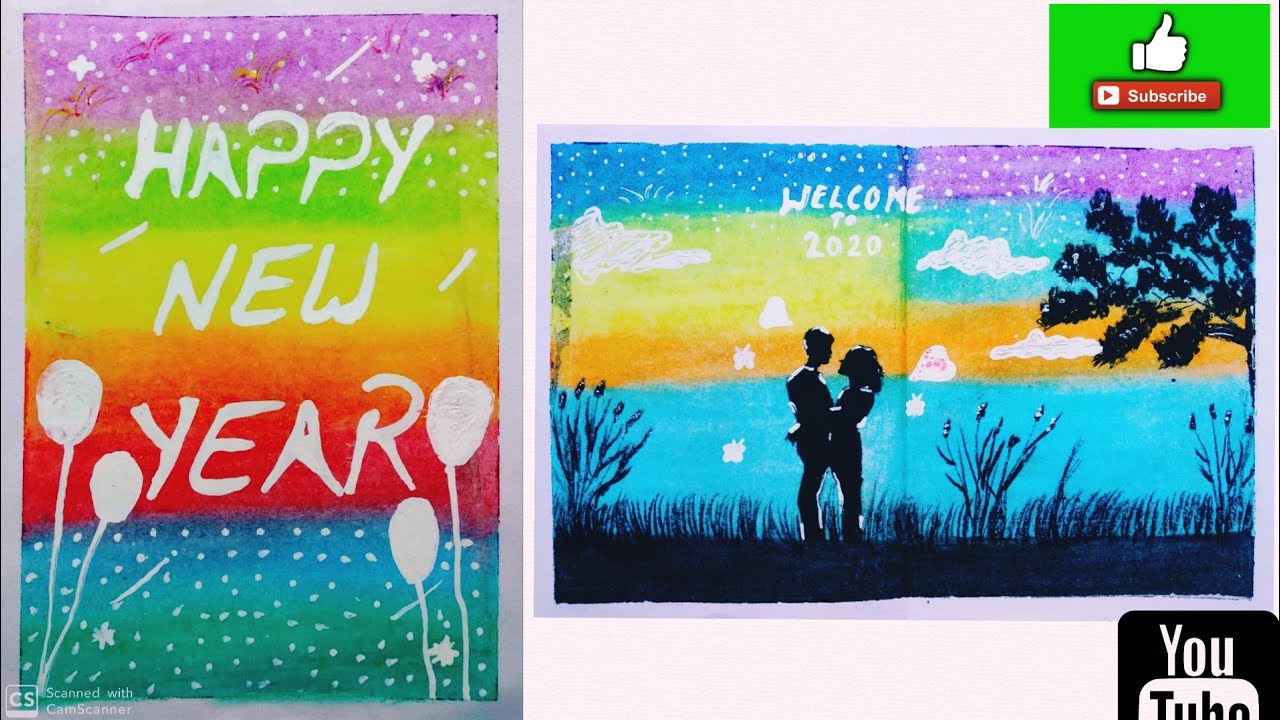 Happy New Year Greeting Card Drawing - YouTube