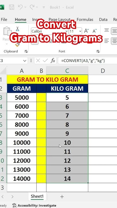 Convert Gram to Kilograms #shorts #trending #video #youtube #computer #excel #exceltricks # ...