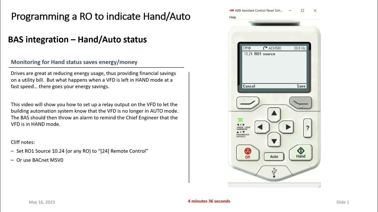 Video ACH580 Programming a Relay Output (RO) for Hand/Auto status - YouTube