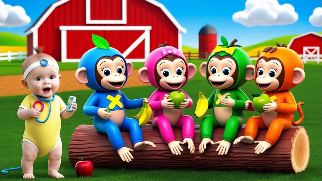 "🎵 Five Little Monkeys Jumping on the Bed | Fun Kids Nursery Rhyme Sing ...