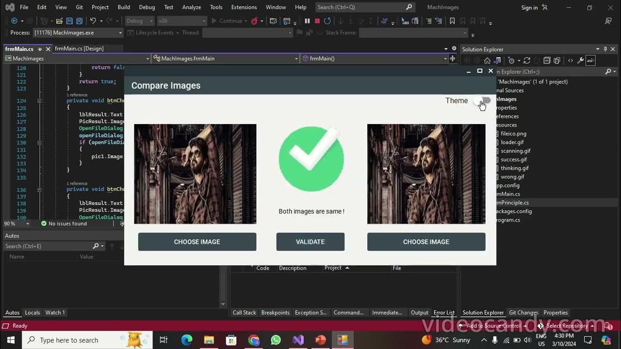 Compare two images using c# windows form with google material ui Design ...