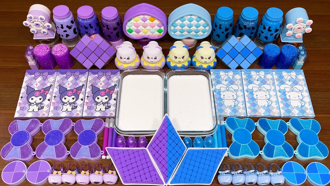 PURPLE vs BLUE ! Mixing random into GLOSSY SLIME ! Satisfying Slime ...