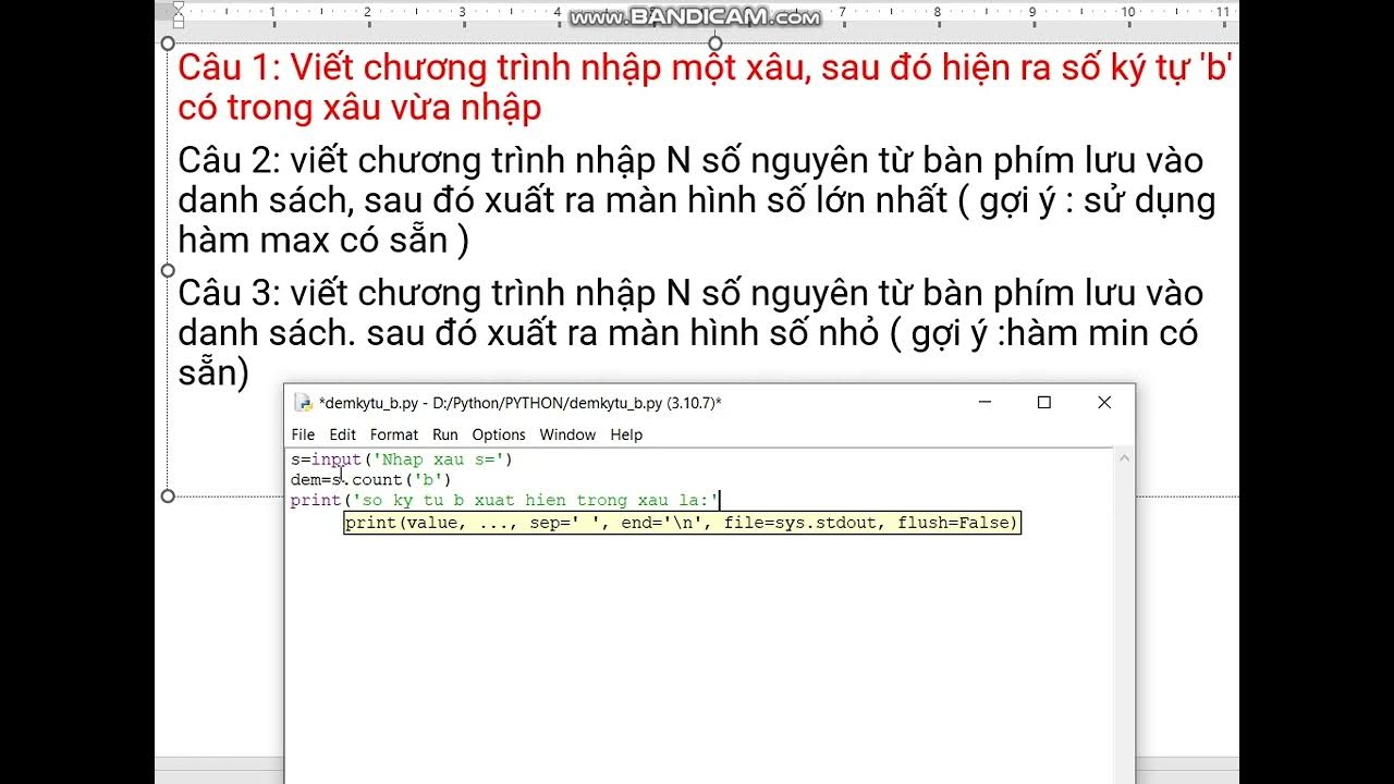 Python: Viết chương trình nhập một xâu, sau đó hiện ra số ký tự 'b' có ...