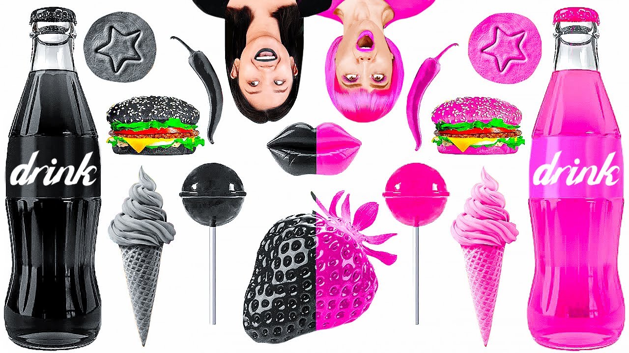 PINK VS BLACK FOOD CHALLENGE || Eating Only One Color Food! Mukbang by ...