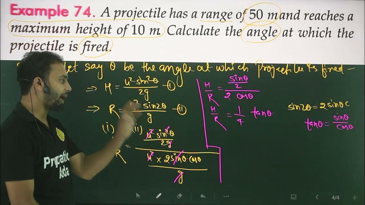 Ex-74 Motion in a plane : a projectile has a range of 50 m and reaches a maximum height of 10 m ...