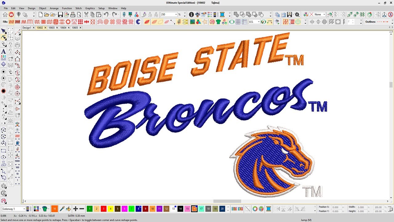 Bose State Broncos Embroidery logo - YouTube