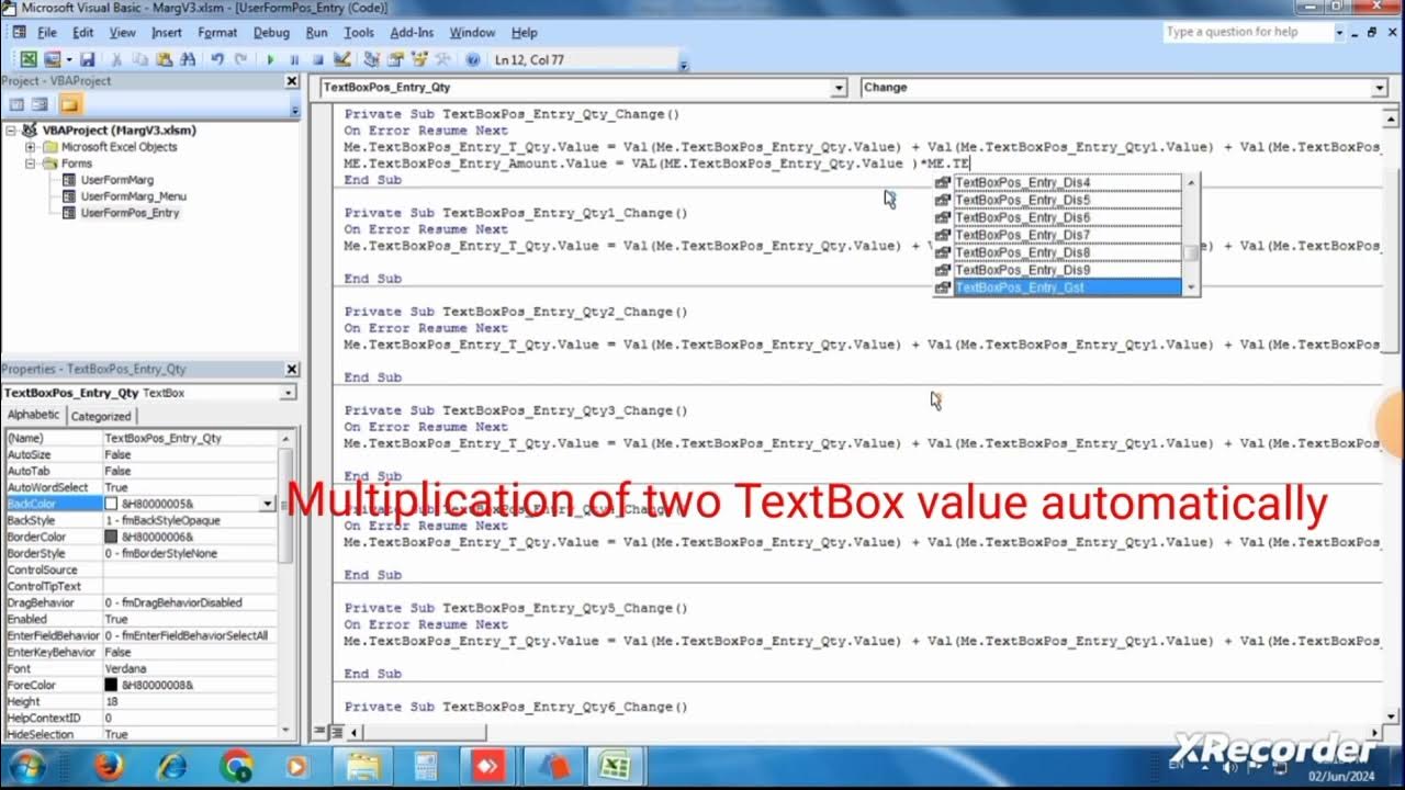 How to Multiply two TextBox value automatically || Visual Basic VBA Projet Part - 4 - YouTube