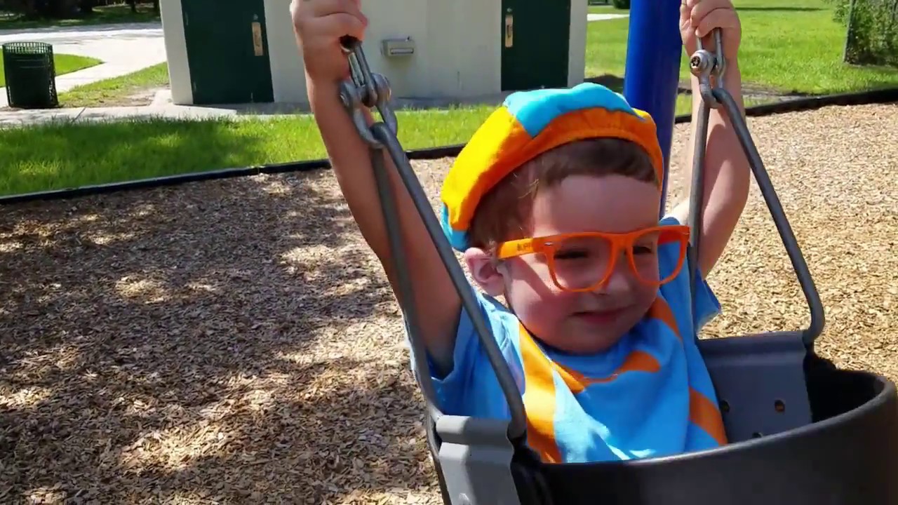 Blippi Costume Jonathan at park slides and swings - YouTube