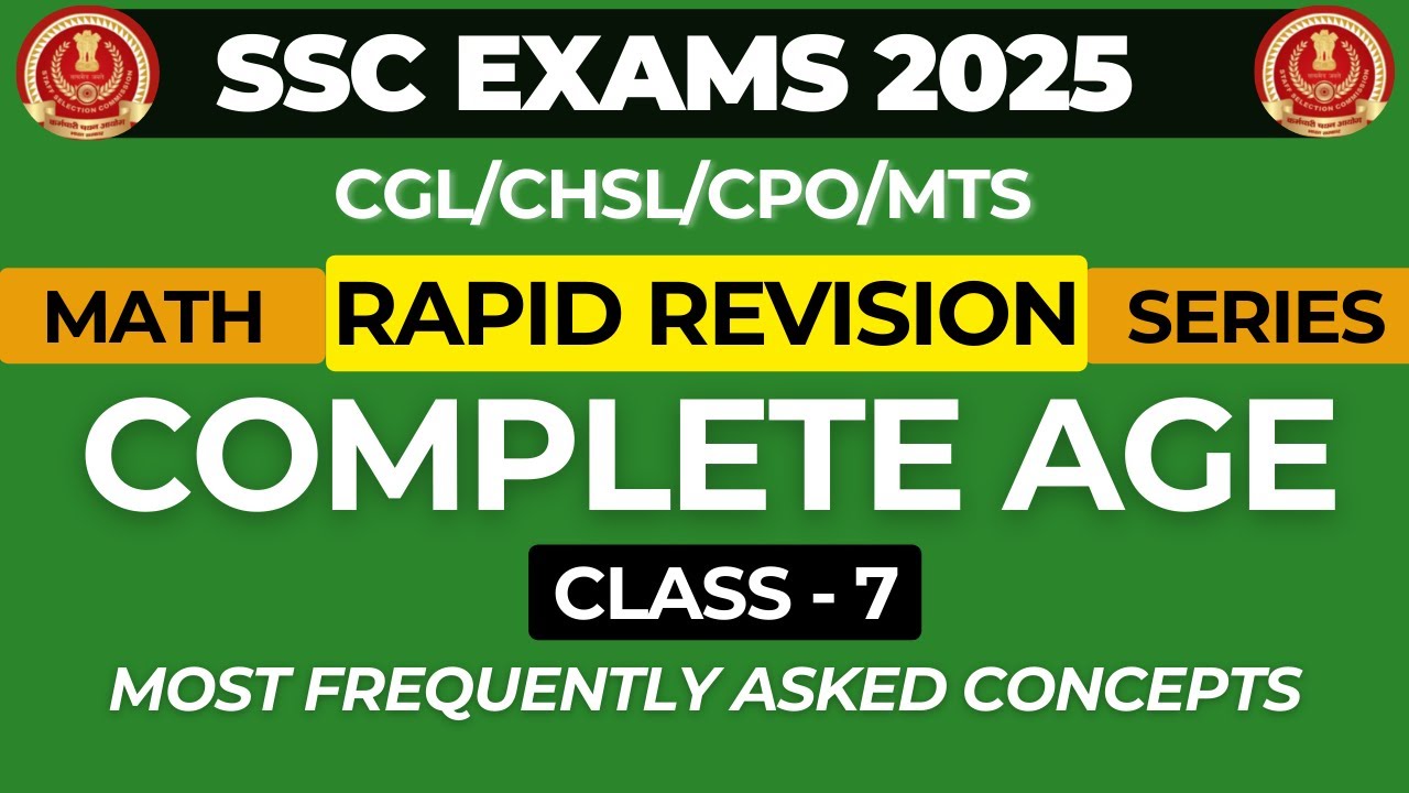 COMPLETE AGE Questions Rapid Revision | All SSC CGL/CHSL/GD Tricks in 1 ...