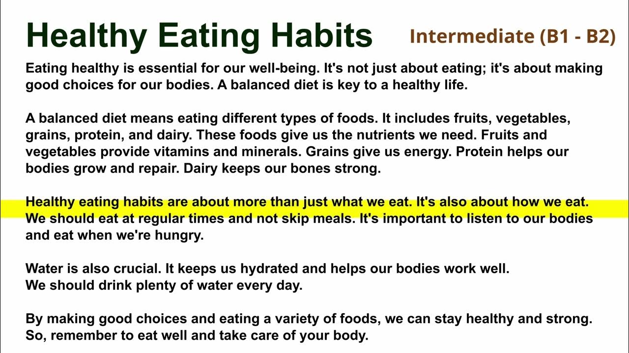 6. Healthy Eating Habits (Intermediate B1-B2) - English Reading ...