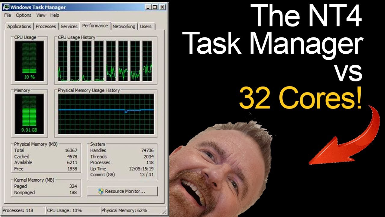 The NT4 Task Manager vs 32 Cores: Will it choke? - YouTube