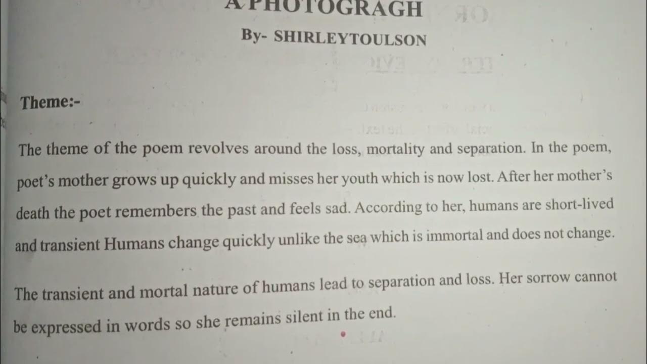 poem Photograph summary/ class 11th - YouTube