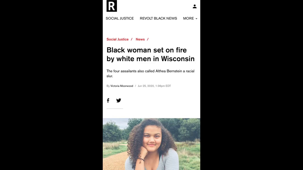 BREAKING NEWS: 18 year old Black Woman name Althea Bernstein was set on ...