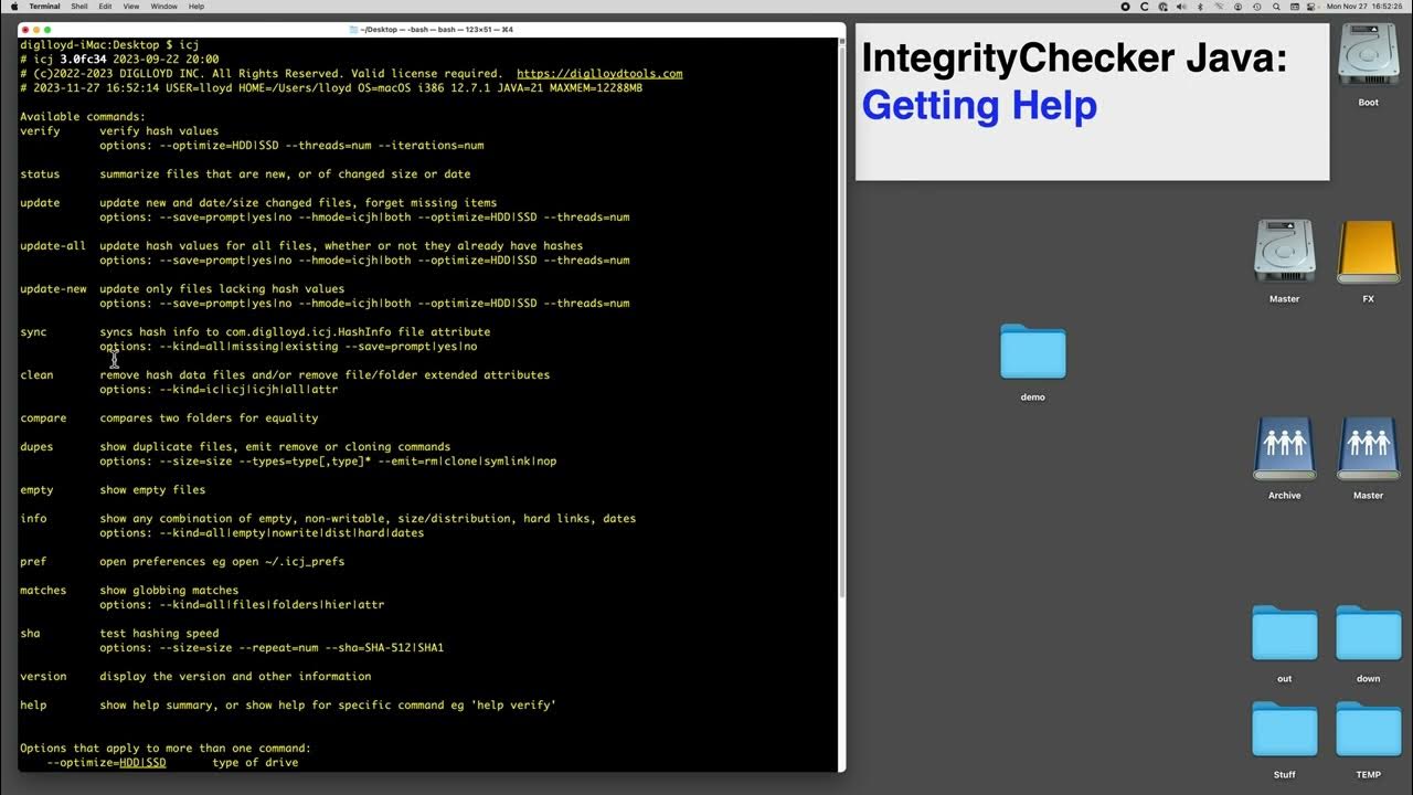 IntegrityChecker: getting help and manual page for a command - YouTube