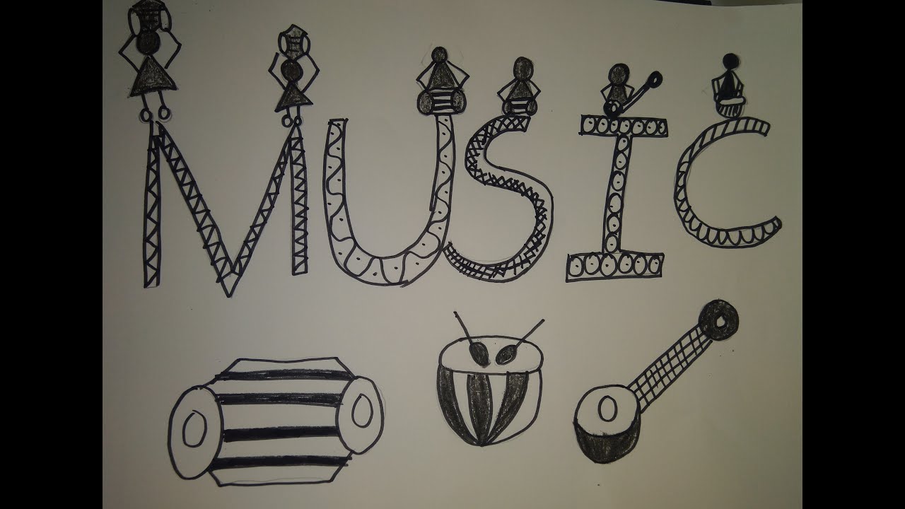 Word Art/Music art/musical instrument drawing - YouTube