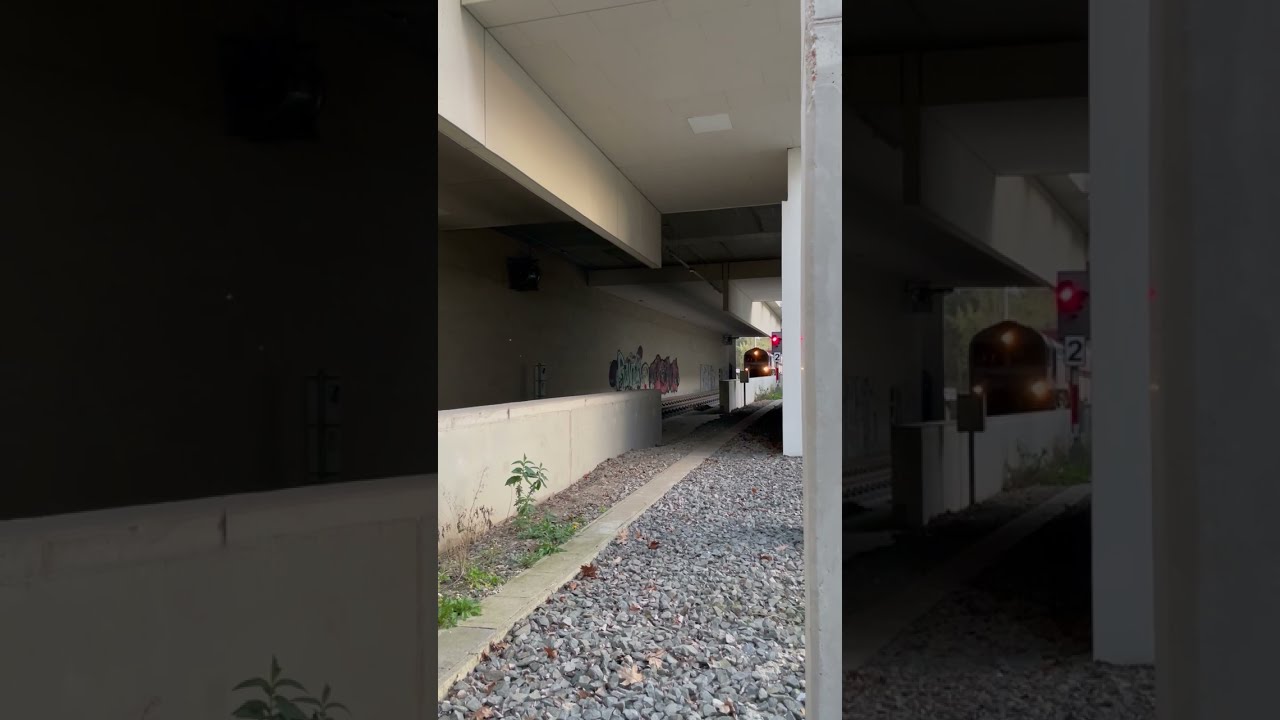 Freight train passes through a tunnel above which is a residential ...