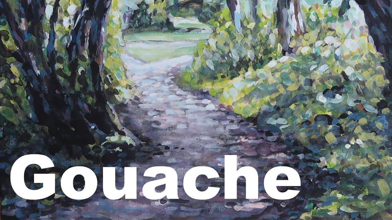 painting gouache forest path - YouTube