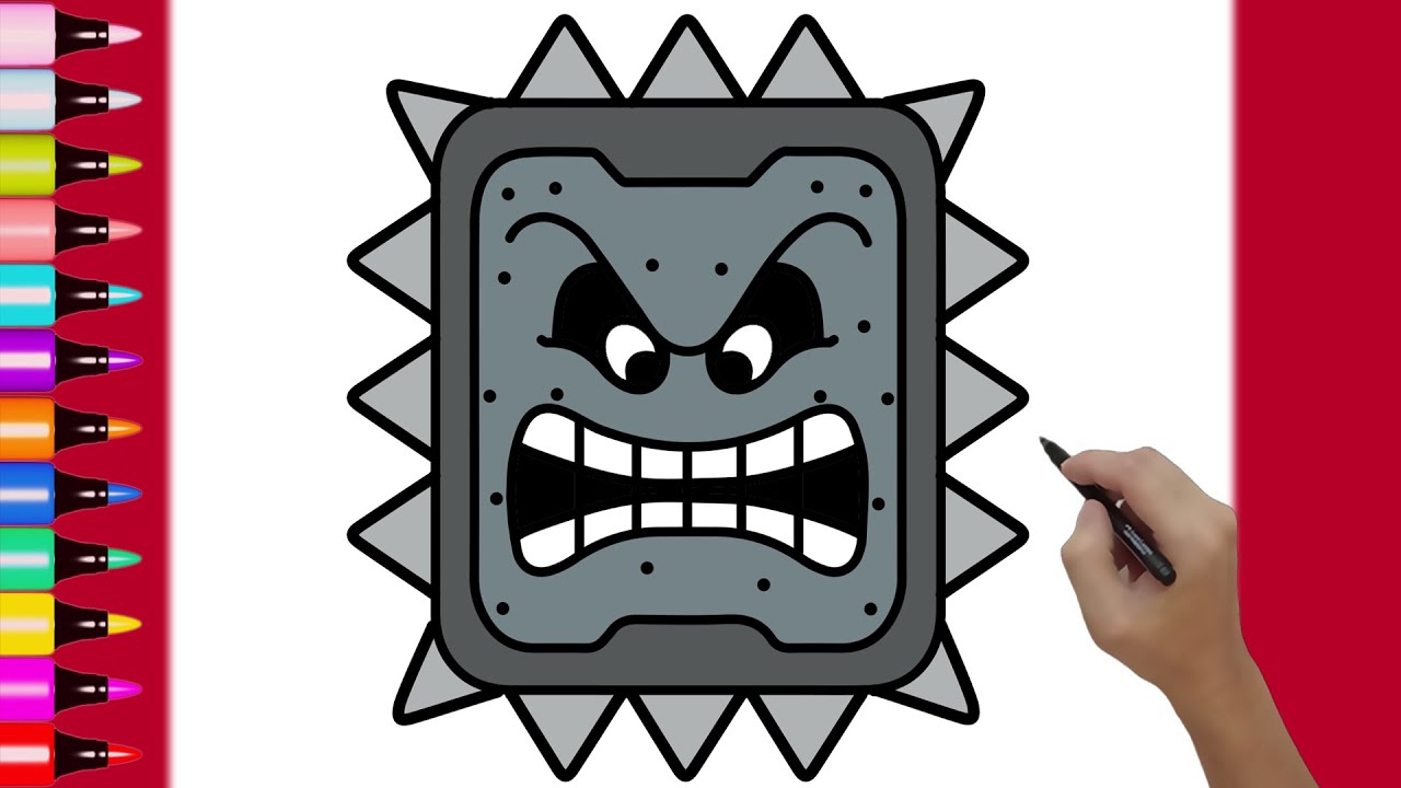How to Draw Thwomp | Super Mario | Easy Drawing Thwomp Step by Step ...