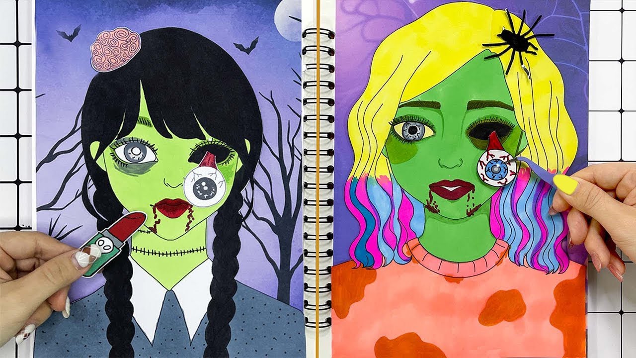 【🐾paper diy🐾】Paper Diy Makeup 🤢 Enid Zombie Makeup vs Wednesday Zombie ...
