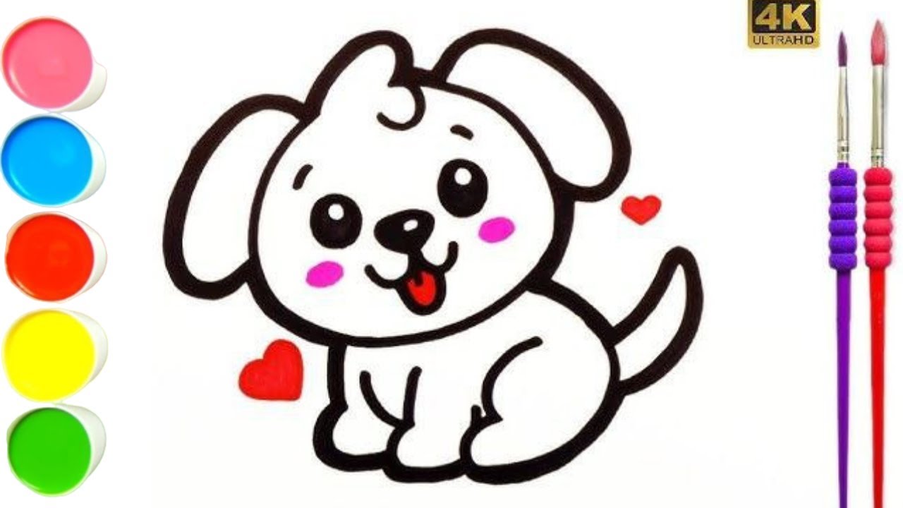 How to draw a cute puppy | Puppy drawing, painting, coloring for kids ...