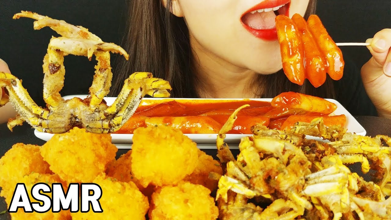 ASMR Fried Crabs , Shrimp balls, Spicy Rice Cake 미니게튀김, 새우볼,떡볶이 (EATING ...