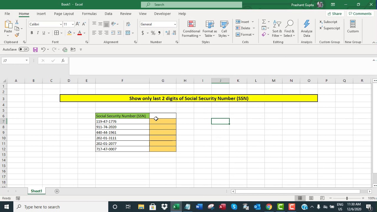 Show Only Last 2 Digits Of Social Security Number SSN In Excel YouTube Show Only Last 2 Digits Of Social Security Number SSN In Excel YouTube