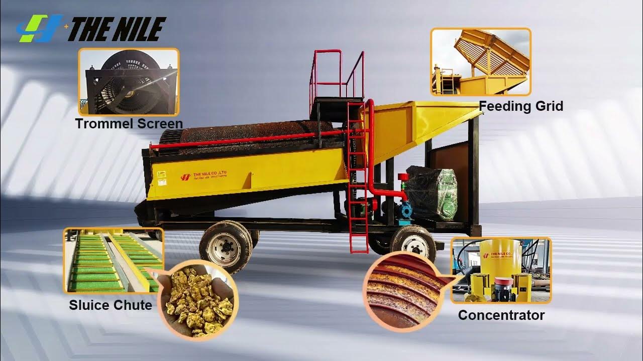 Mobile gold trommel washing plant for processing river placer gold and alluvial gold - YouTube