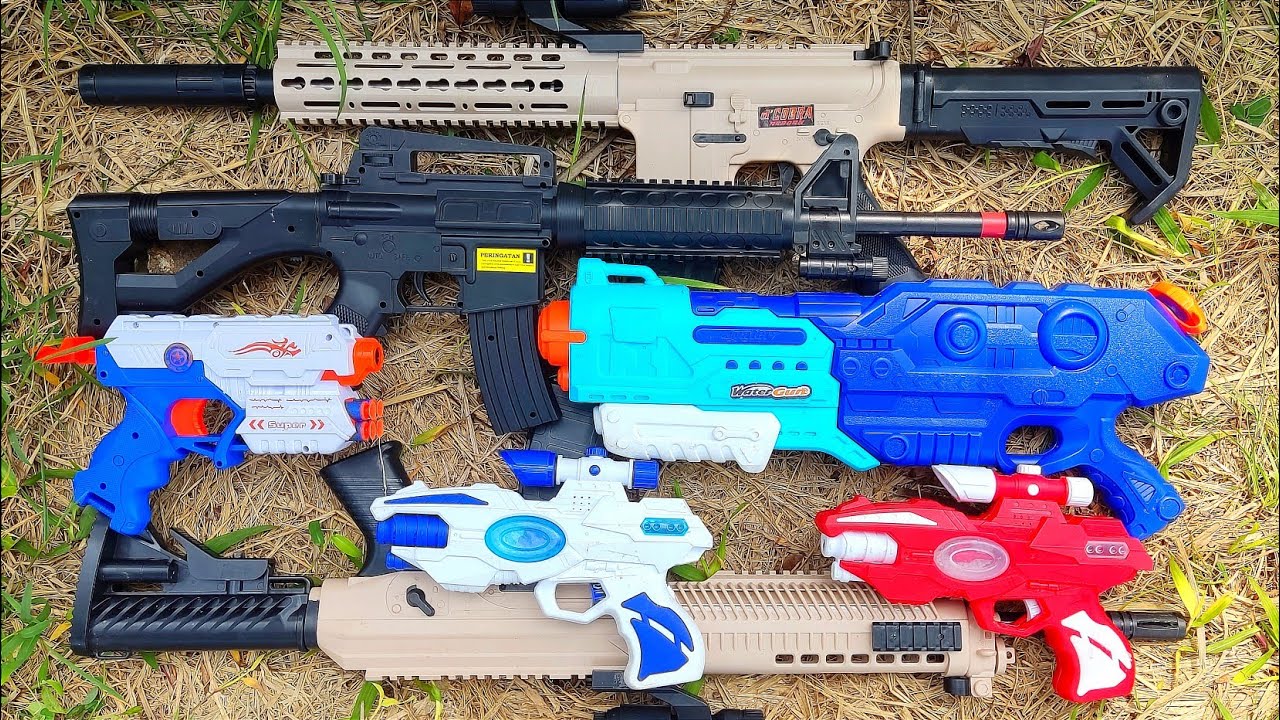 Collecting 7 sniper rifle AK 47,M16 Weapon nerf gun, water gun, space ...