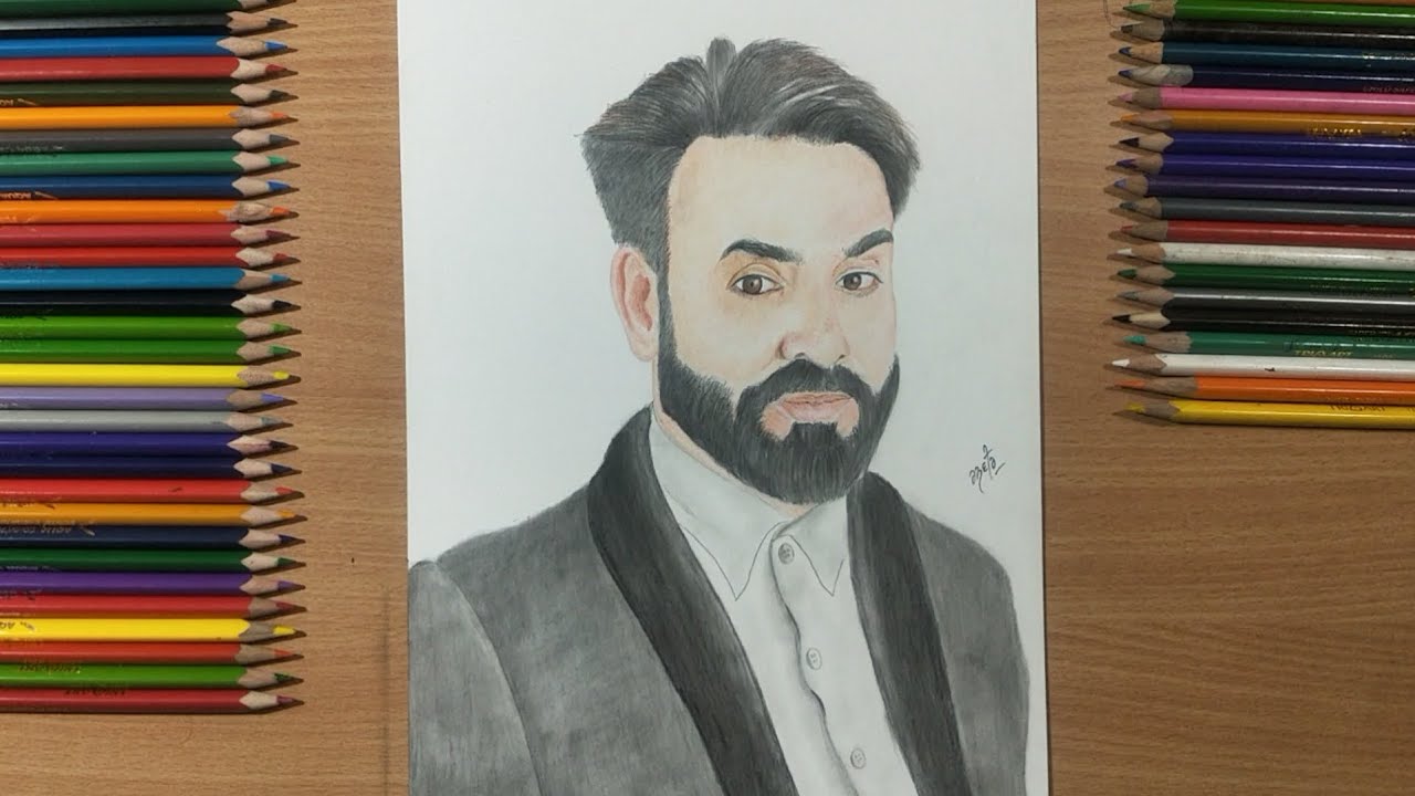 Colored drawing of Ustaad BABBU MAAN G(ਉਸਤਾਦ ਬੱਬੂ ਮਾਨ ਜੀ) - YouTube