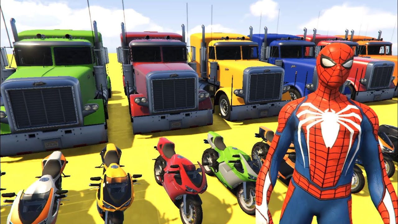 Car Cartoon | Spider-Man car race | MONSTER TRUCK | spider-man stunt ...