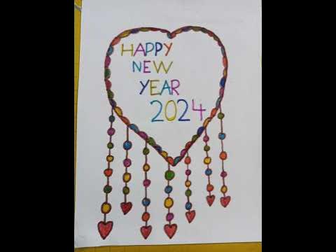 Happy New Year 2024 Drawing Easy/Easy drawing/ New year greeting card ...