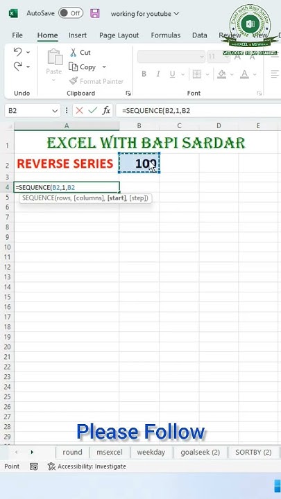 Reverse Series in Ms Excel | "Sequence formula" | #exceltricks #exceltricks #microsoftexcel # ...