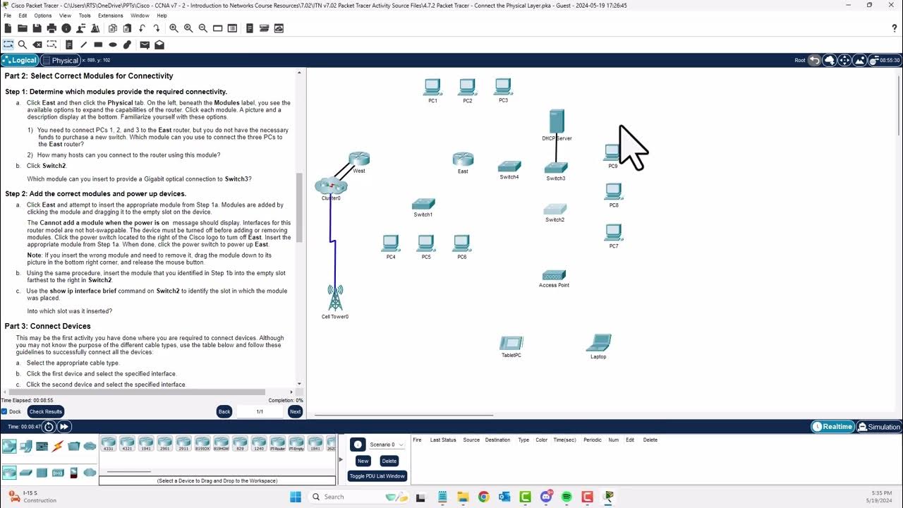 CCNA1-ITNv7 - 4.7.2 Packet Tracer - Connect the Physical Layer - YouTube