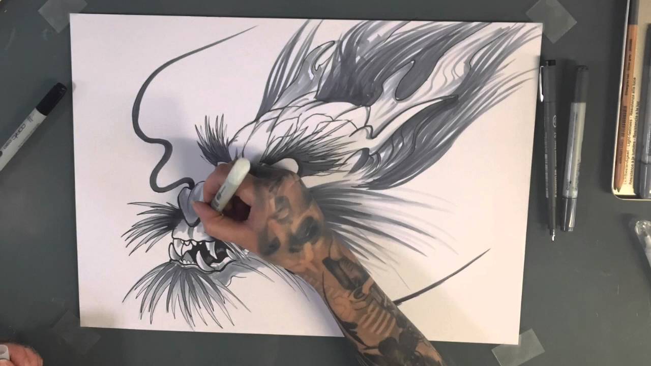 Timelapse Dragon Copic Drawing - YouTube