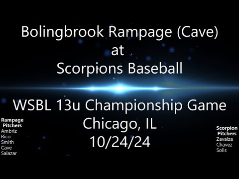WSBL Fall 13u Championship Game - Bolingbrook Rampage (Cave) at Scorpions Baseball - YouTube