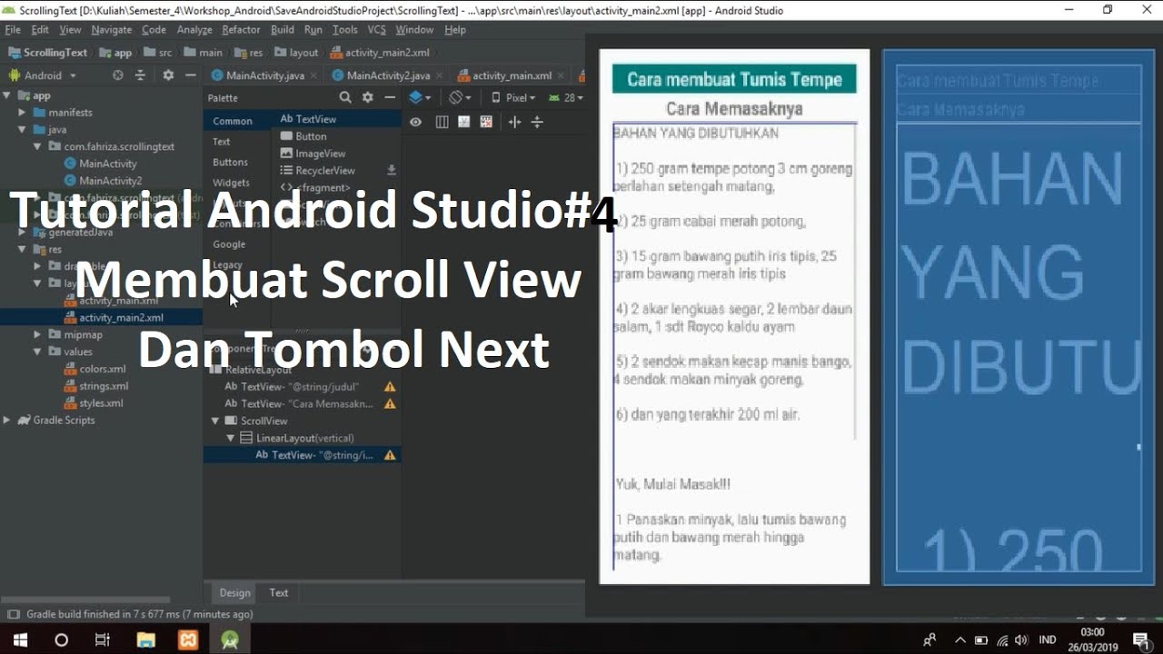 Tutorial Android Studio#4 Membuat Scroll Text Dan Tombol Next - YouTube