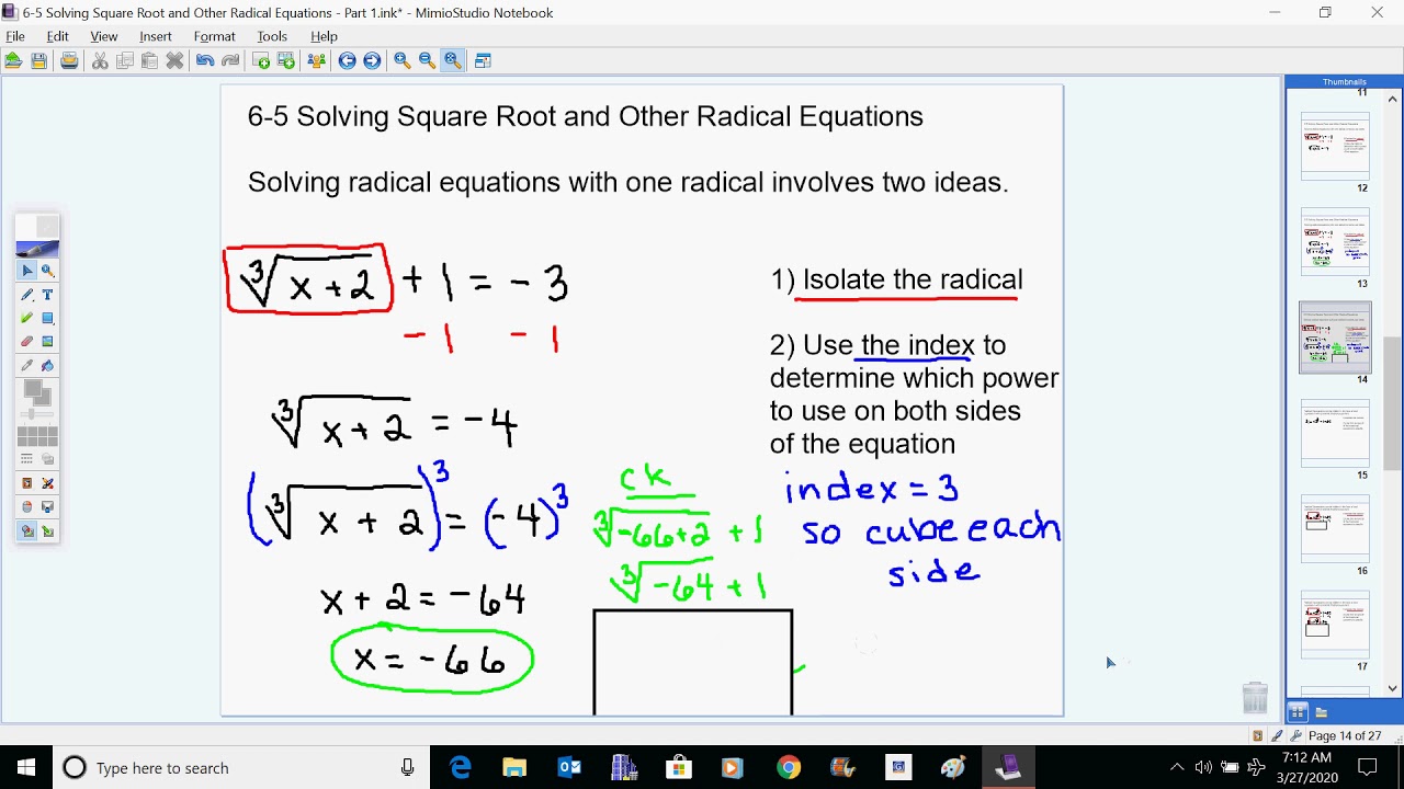 Solving Square Root and Other Radical Equations Part 1 - YouTube