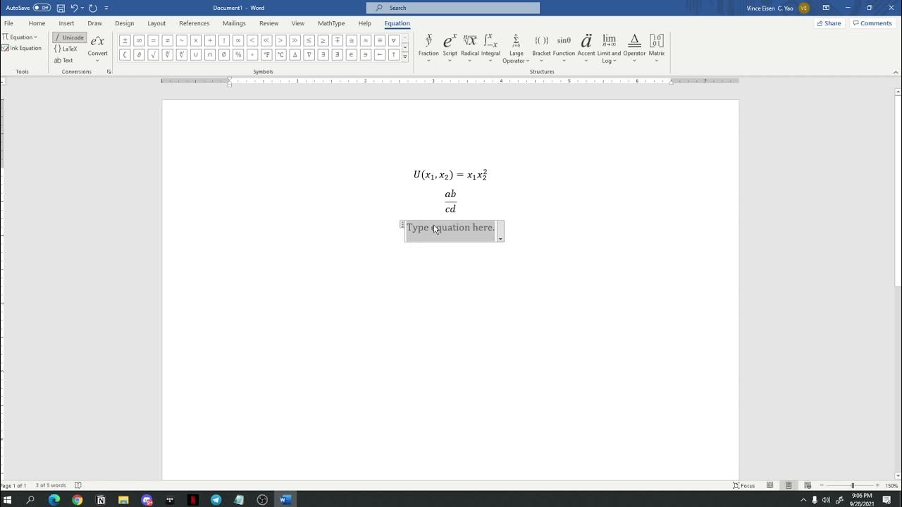 MSWord Built-in Equation Editor Tutorial (optional) - YouTube