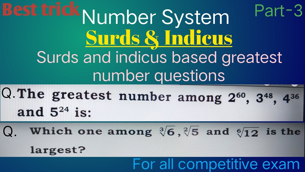 घातांक और करणी || surds and indicus based greatest number questions ...