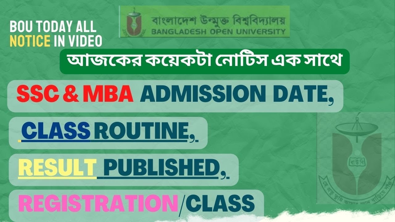 All notice today bou admission ssc and MBA .Results today /BOU class ...