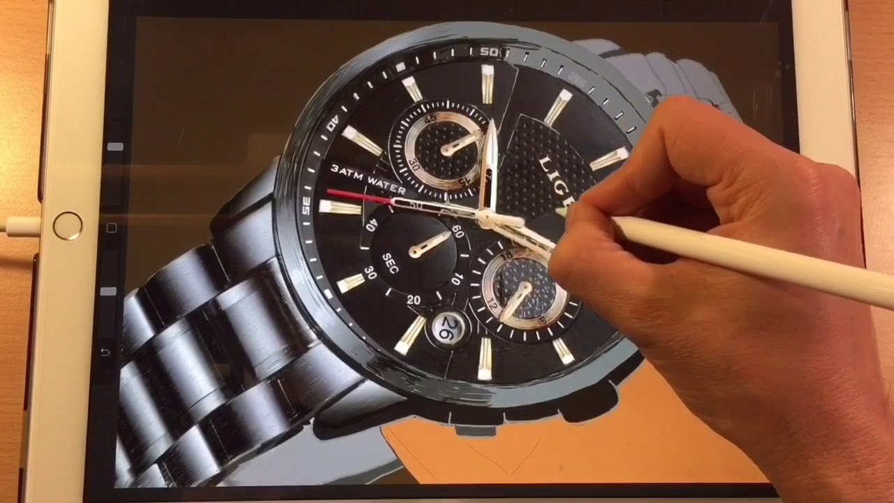 Drawing realistic watch iPad Pro Apple Pencil, Time Lapse Procreate JG ...