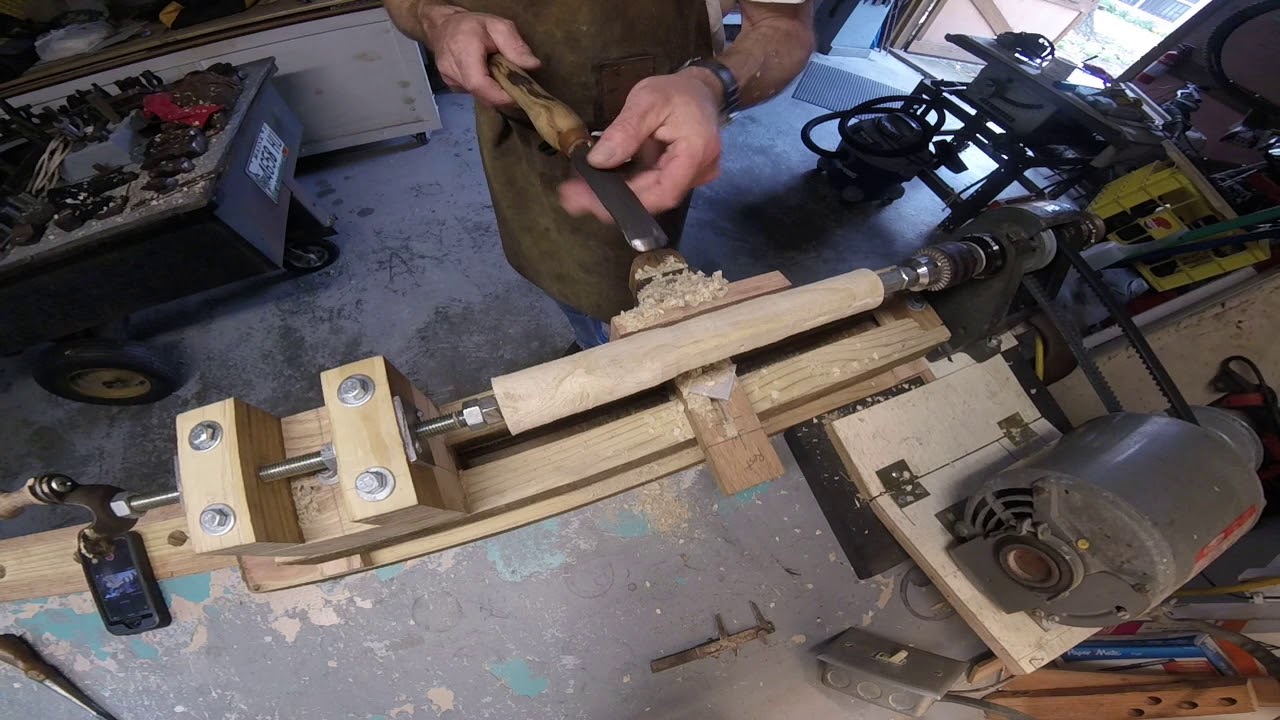 Finished spindle gouge on home built lathe - YouTube