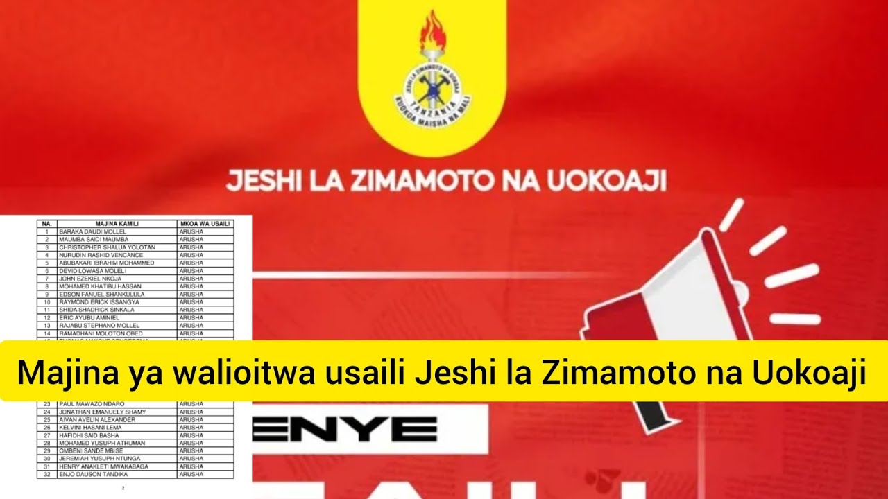 Orodha ya majina ya walioitwa kwenye Usaili Zimamoto 2025/2026 - YouTube